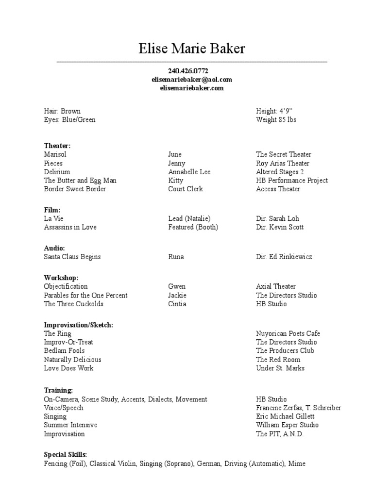 Baker Acting Resume Sept 2015 | PDF