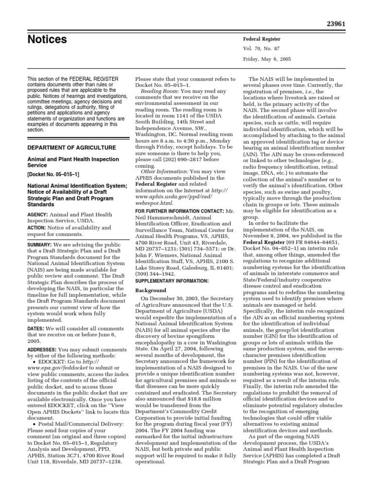 Notice: Reports and Guidance Documents Availability, Etc.: National ...