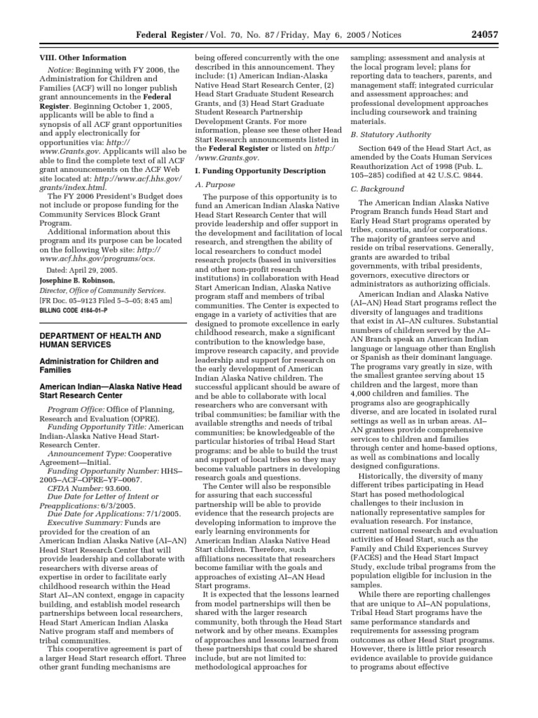 Notice: Grant and Cooperative Agreement Awards: American Indian Alaska ...