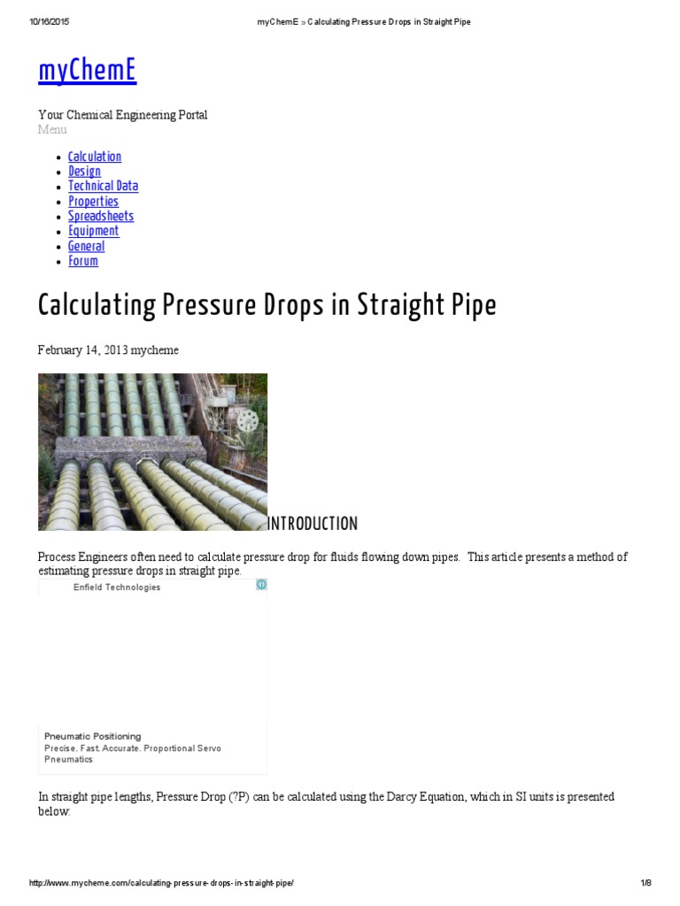 Pressure Drop Calculation in Pipes | PDF | Reynolds Number | Soft Matter