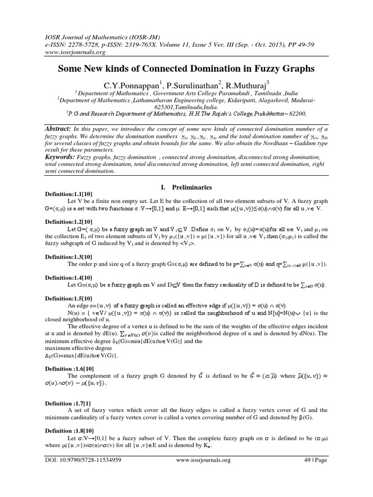 Some New Kinds Of Connected Domination In Fuzzy Graphs Pdf Vertex Graph Theory Visual Cortex 2322