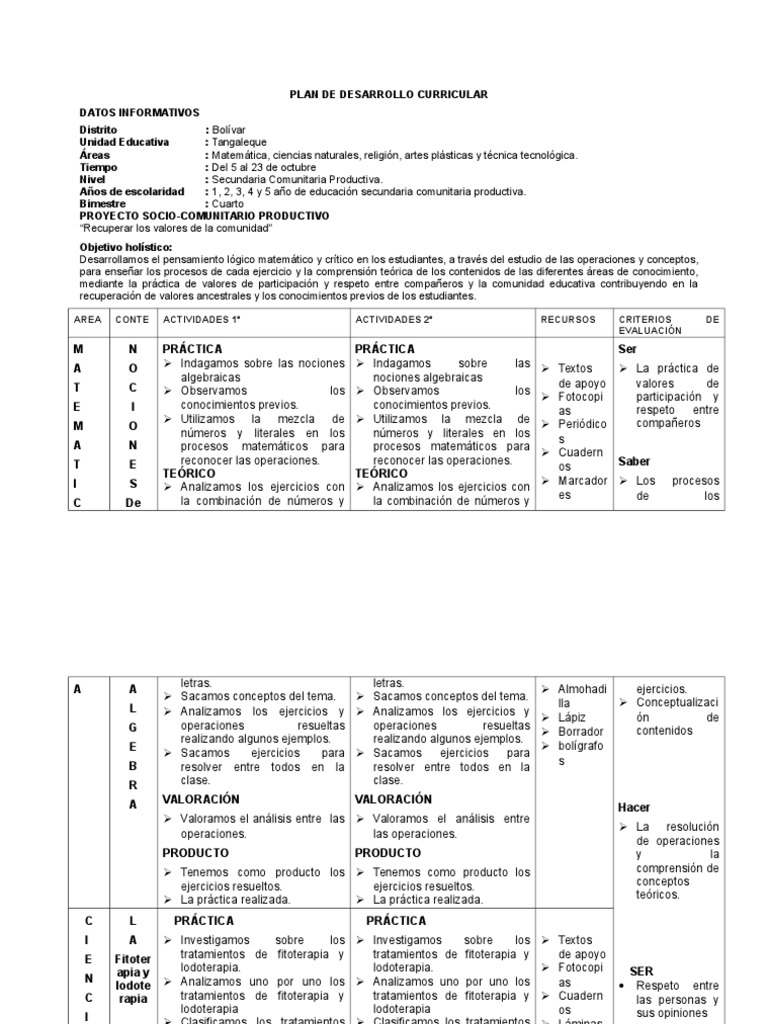 Plan de Desarrollo Curricular | Educación Secundaria | Alma