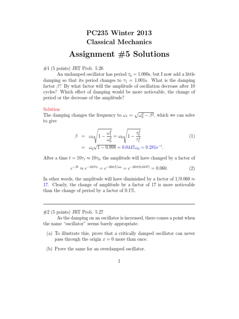 PC235W13 Assignment5 Solutions | PDF | Physics | Mathematical Analysis
