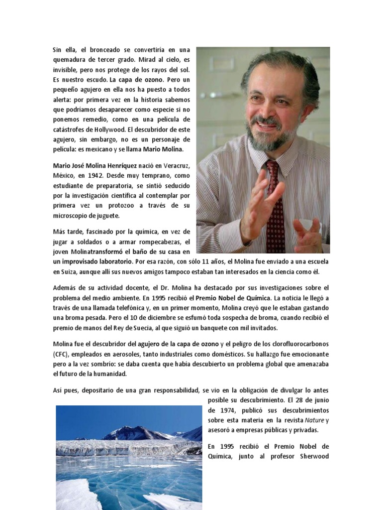 Biografía de Mario Molina y sus aportaciones | PDF | Clorofluorocarbono ...
