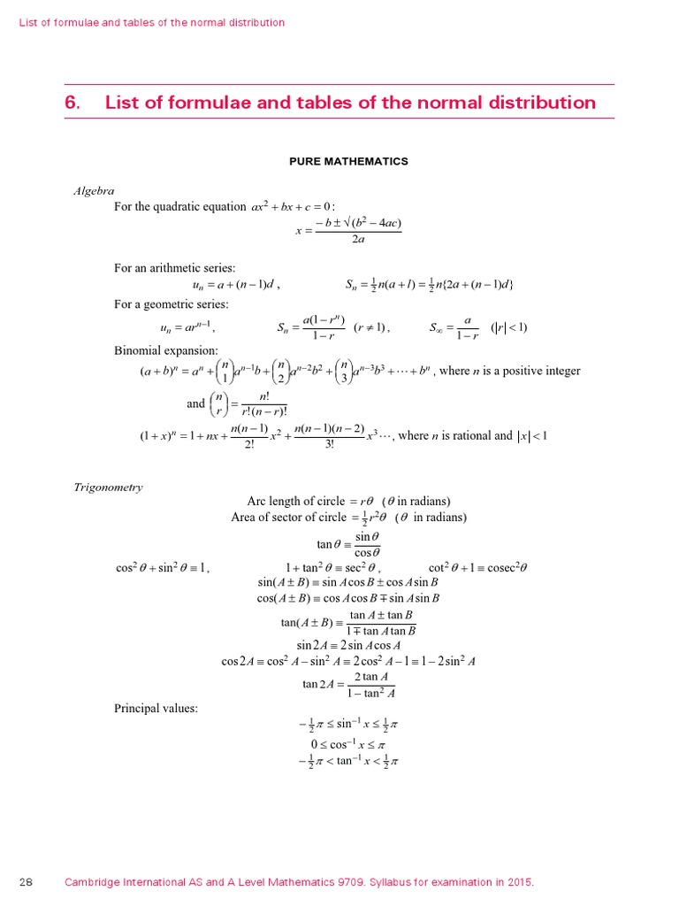 MF9 Formula Sheet_list of formulas | Variance | Trigonometric Functions