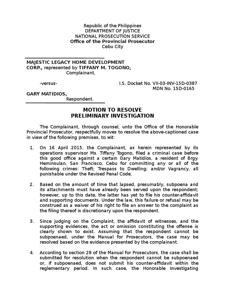 Motion to Resolve | Prosecutor | Crimes