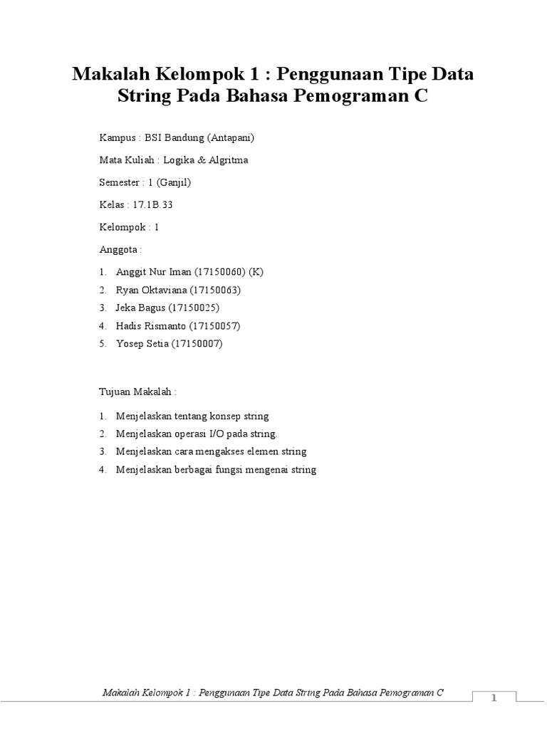 Makalah Kelompok 1 - Logika Dan Algoritma Penggunaan Tipe Data String ...