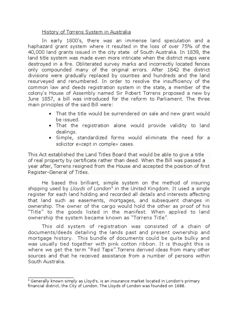 History of Torrens System in Australia | Natural Resources Law | Common Law