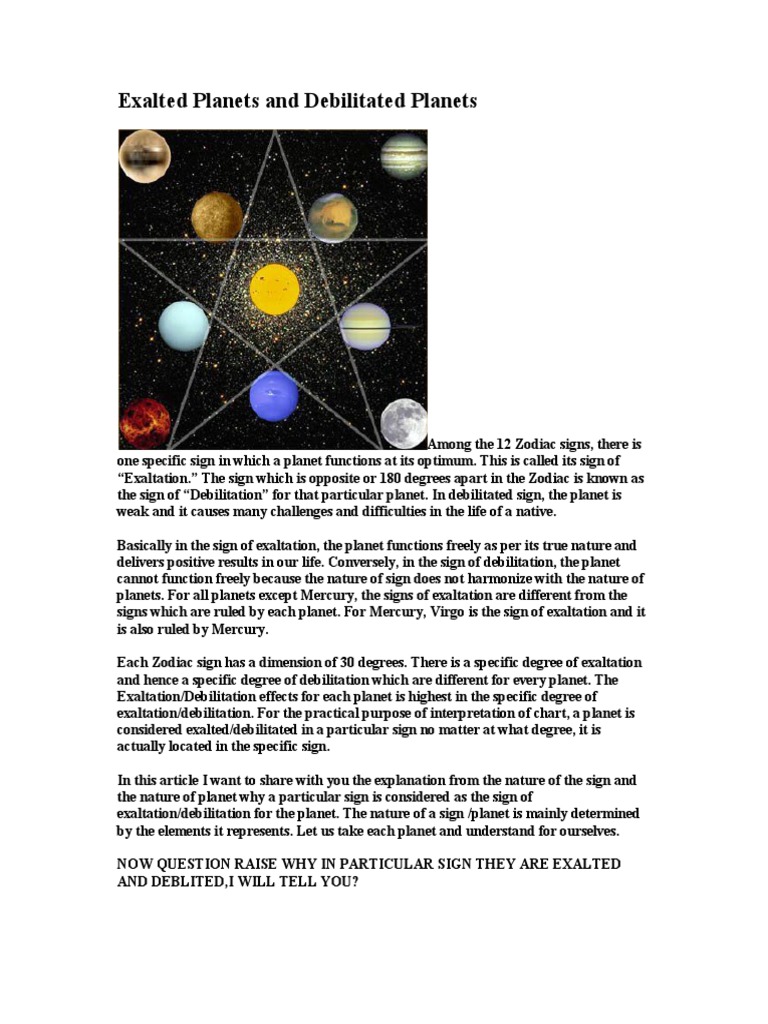 Exalted Planets and Debilitated Planets | PDF | Self-Improvement