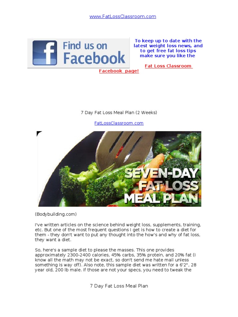 7 Day Fat Loss Meal Plan (2 Weeks) | PDF | Bacon | Cooking