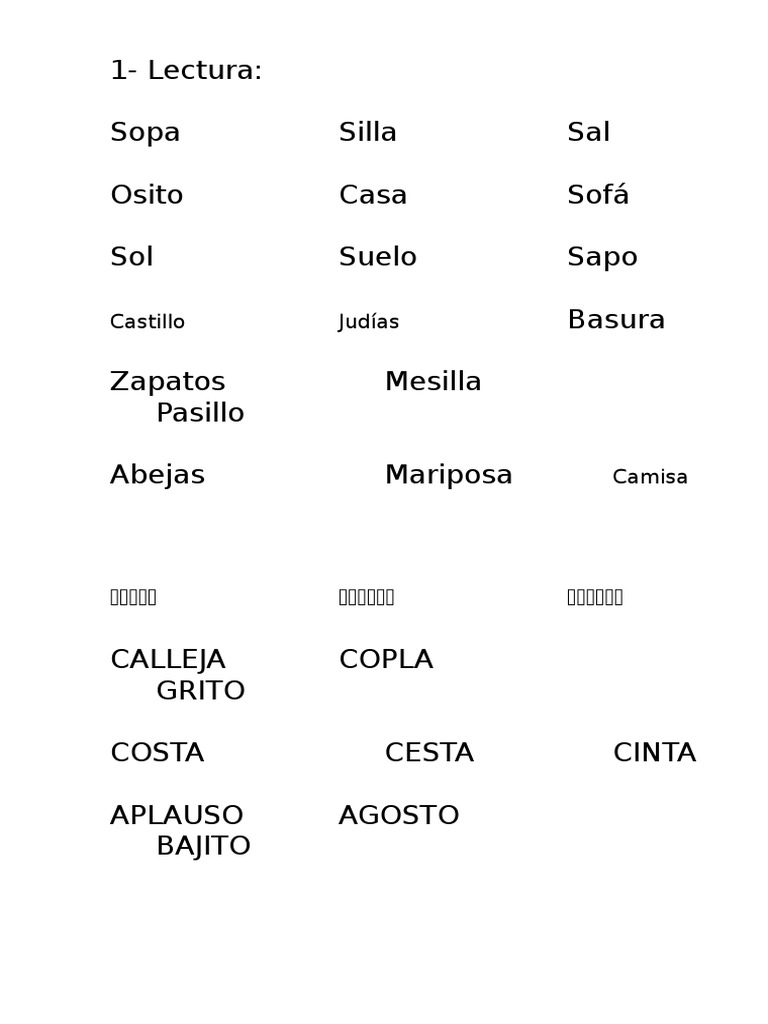 Palabras para Lectura y Dictado | PDF