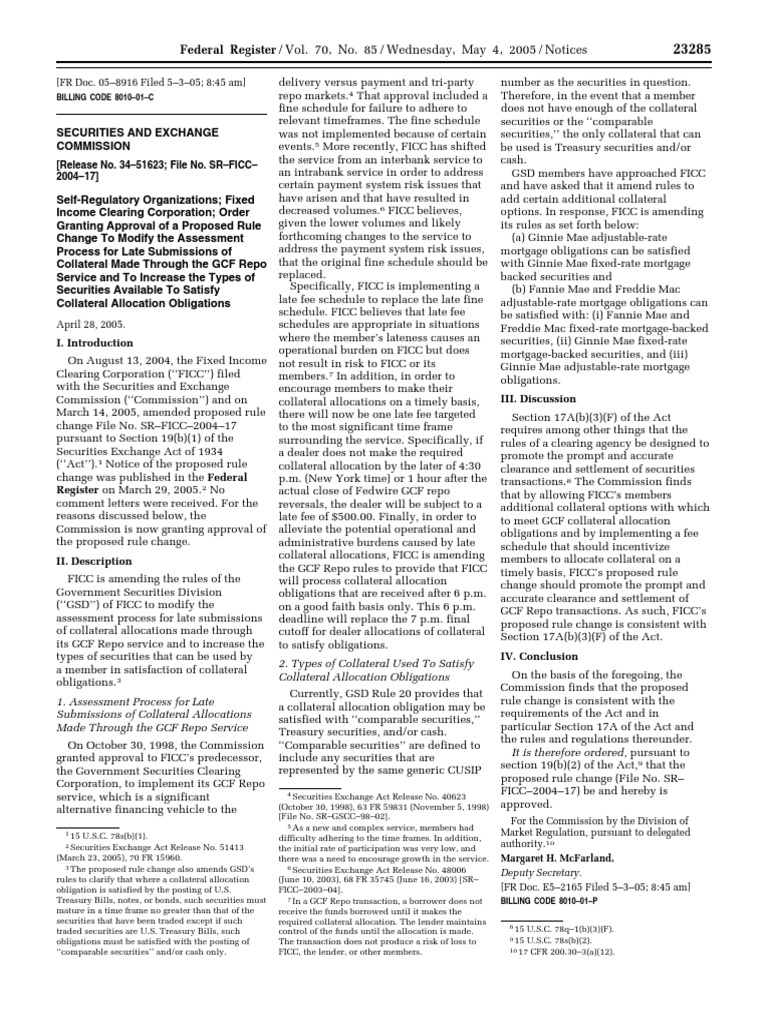 FICC Rule Change on GCF Repo Collateral | PDF | Freddie Mac | Fannie Mae