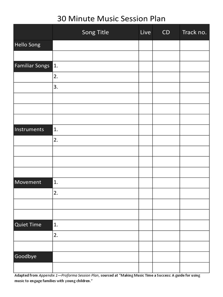 30-Minute Music Session Plan | PDF | Language Arts & Discipline