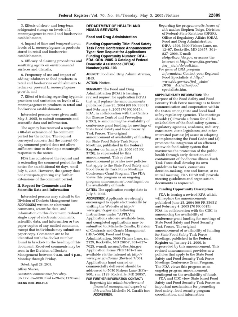 Notice: Food For Human Consumption: State Food Safety and Food Security ...