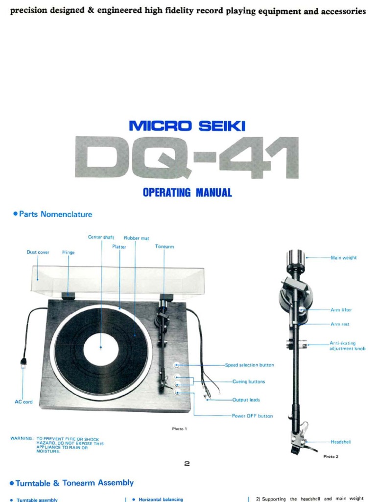 Micro Seiki DQ-41 Operating Manual | PDF