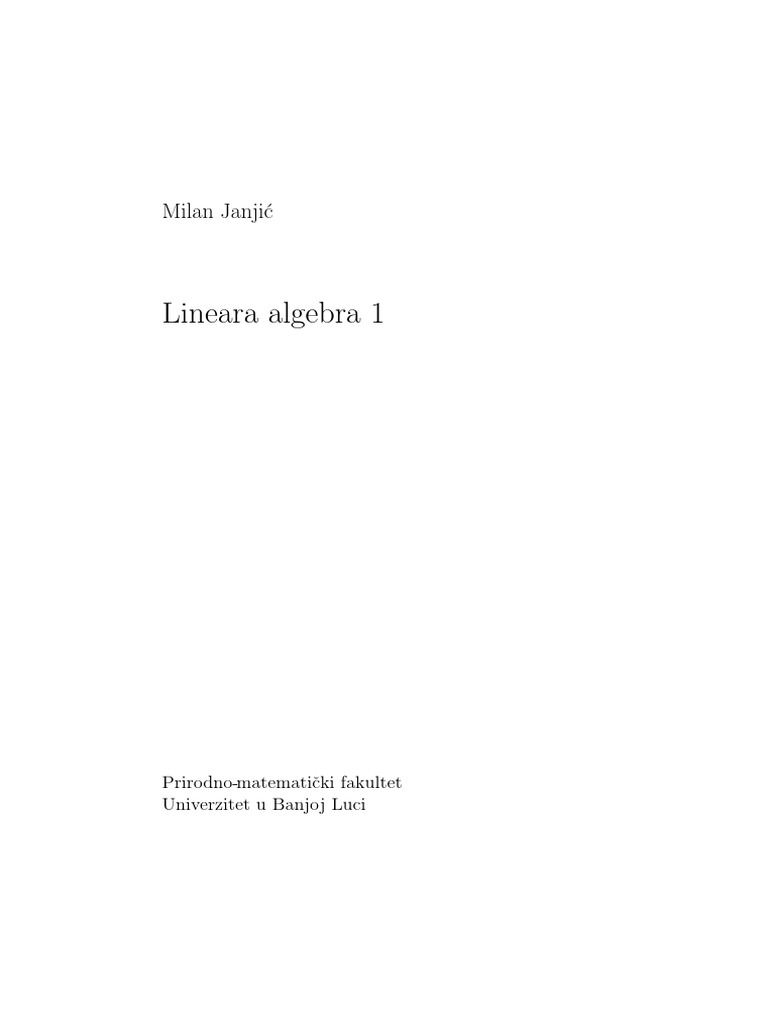 Linearna Algebra 1: Uvod i Metode | PDF