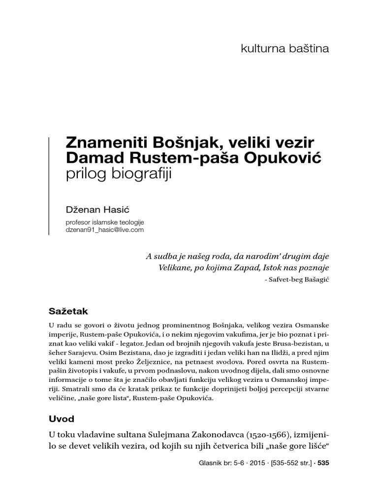 Dženan Hasić: Rustem-Paša Opuković | PDF