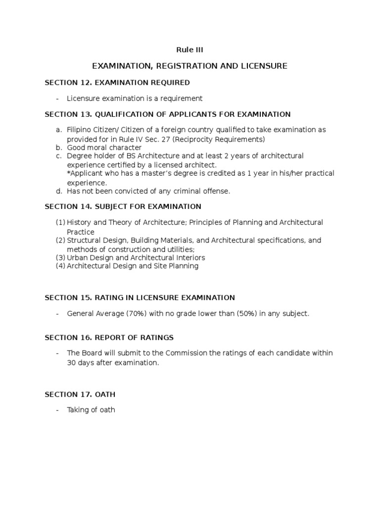 Examination, Registration and Licensure: Rule III | PDF