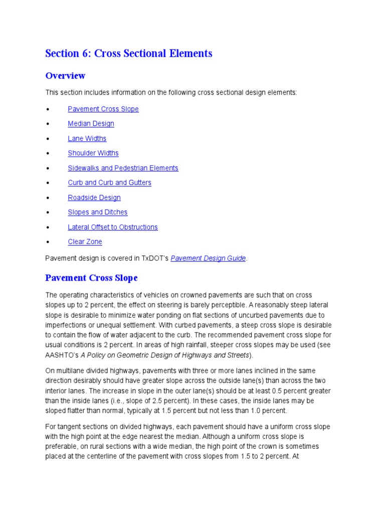 Cross Sectional Design Elements Guide | PDF | Sidewalk | Lane