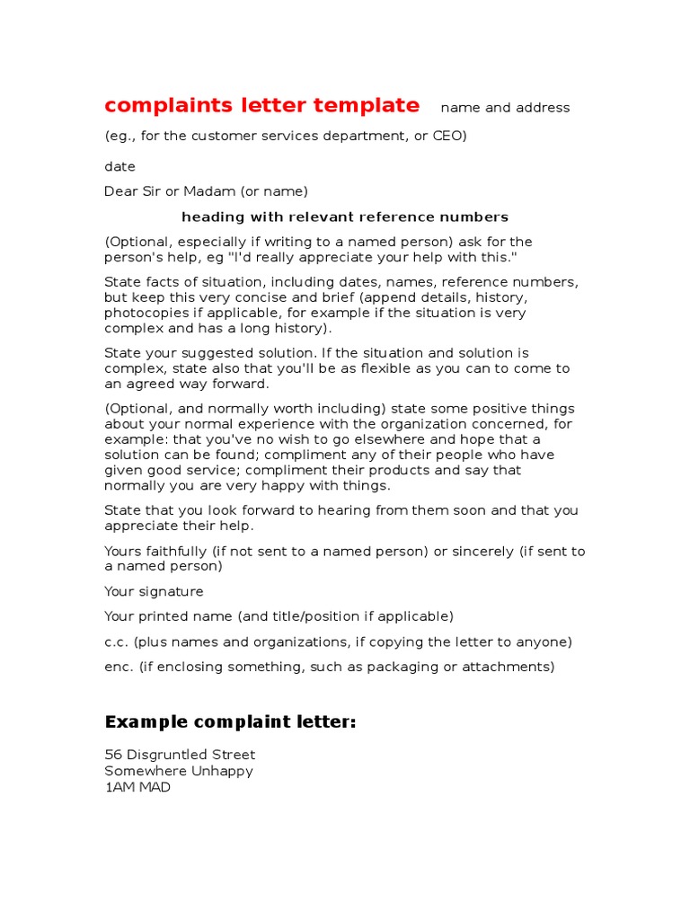 Complaints Letter Template | PDF | Traffic Collision | Traffic