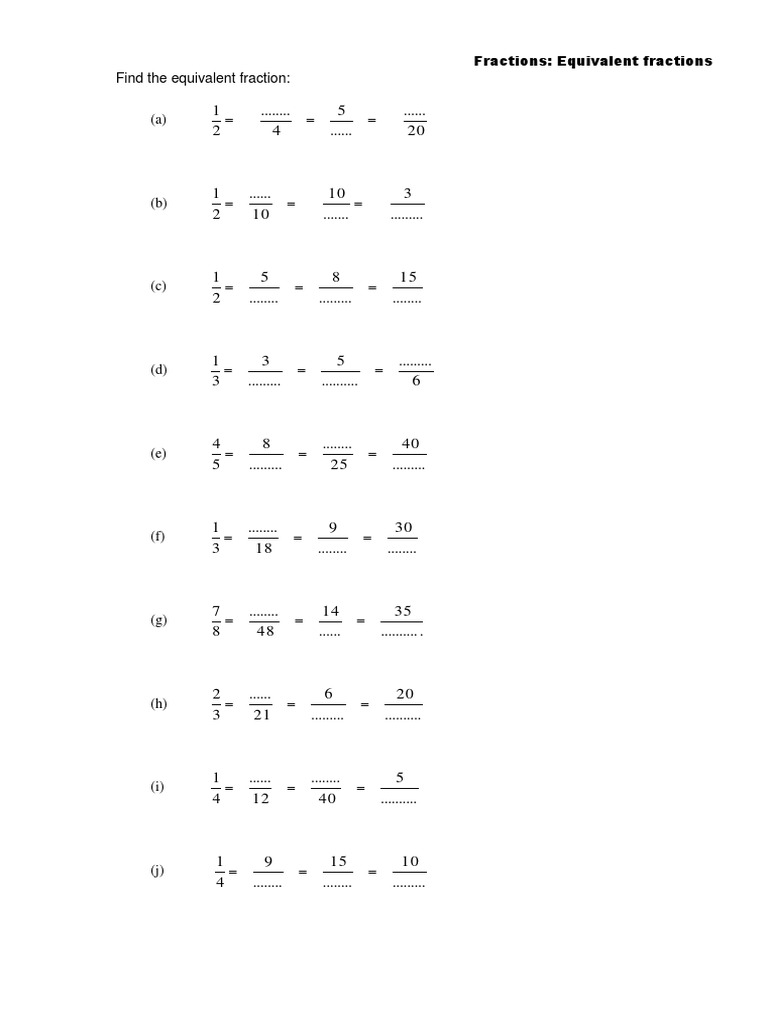 Equivalent Fractions Practice Exercises | PDF | Computers
