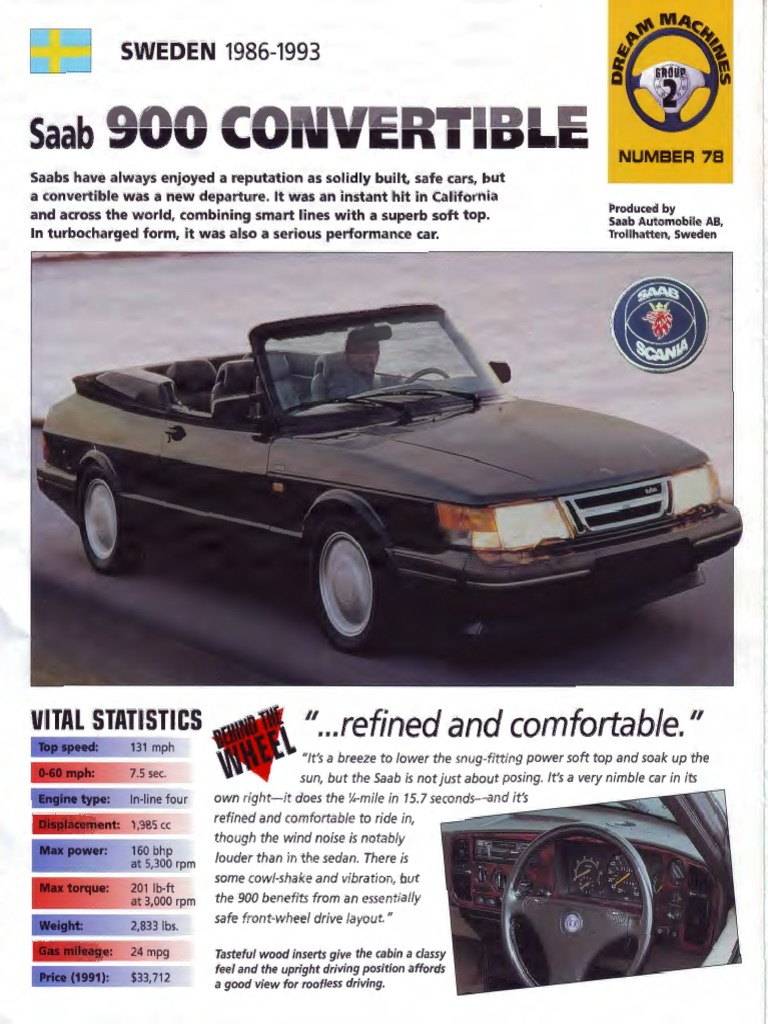 1993 Saab 900 Convertible Overview | PDF | Rear Wheel Drive Vehicles ...