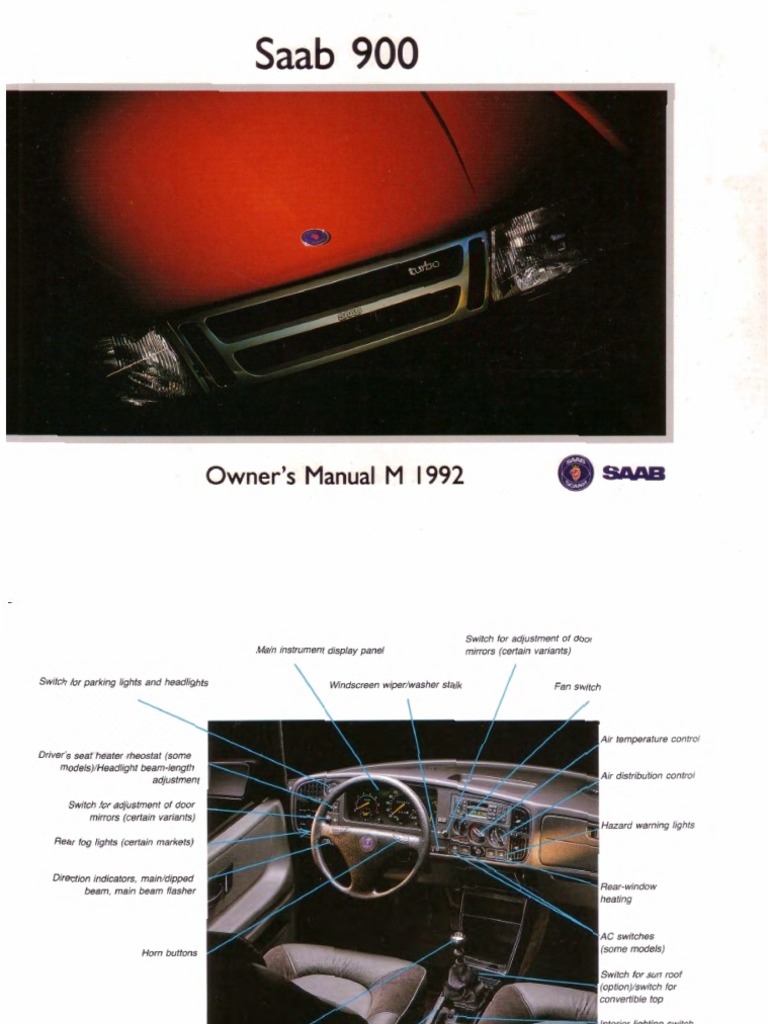 Saab900cv Owners Manual 92 (Opt) | PDF | Seat Belt | Turbocharger