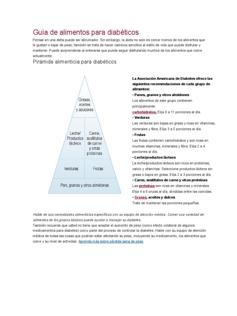 Guía de Alimentos para Diabéticos y Dietas | PDF | Diabetes mellitus ...