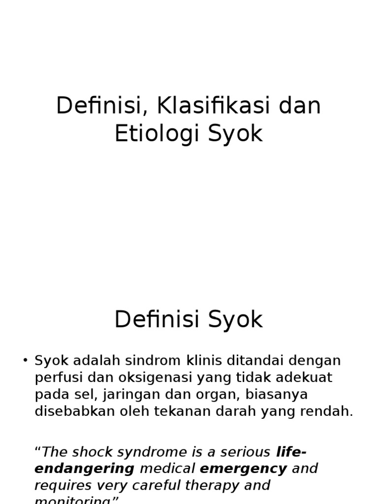 Definisi Dan Klasifikasi Syok | PDF