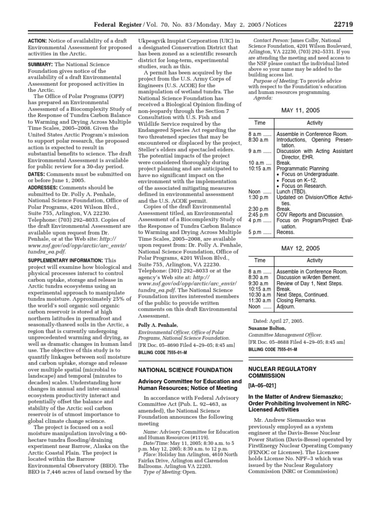 Notice: Environmental Statements Availability, Etc.: Education and ...