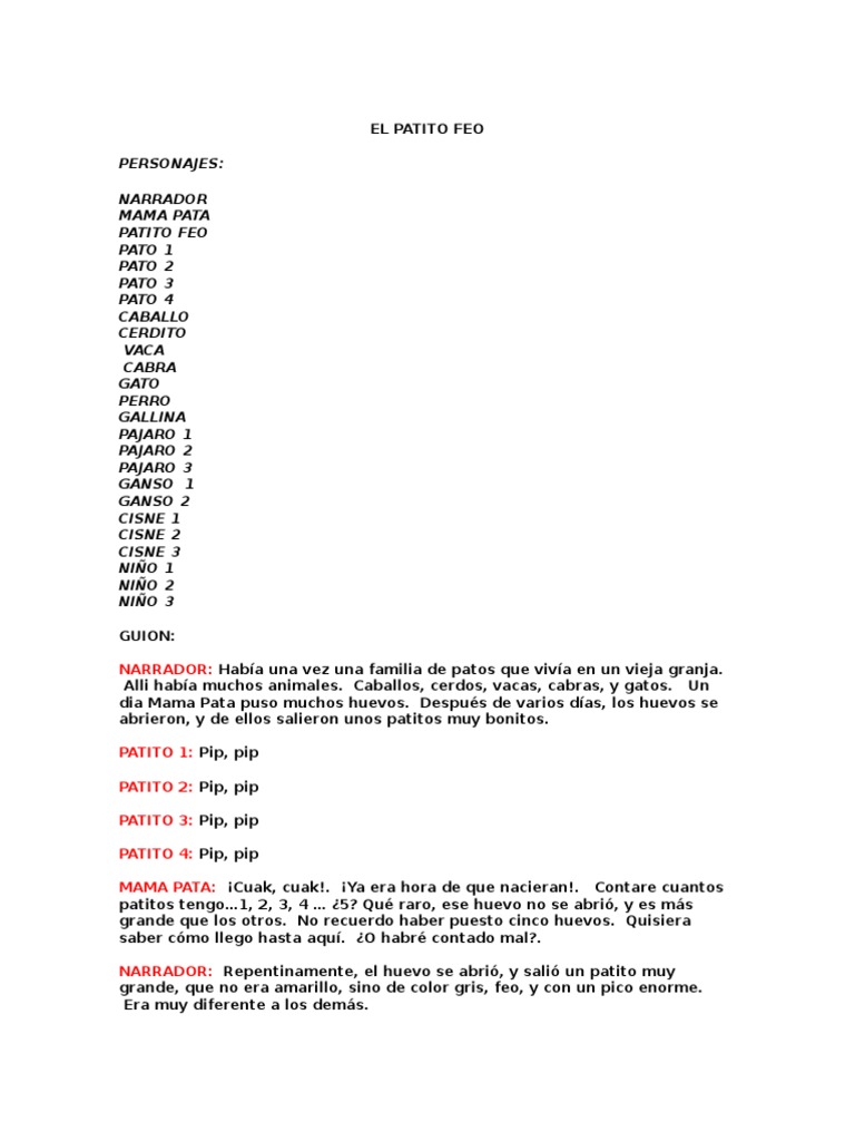 Obra de Teatro EL PATITO FEO | El patito feo | Narración