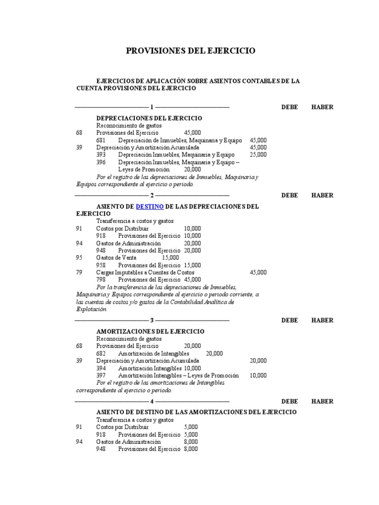 Provisiones Del Ejercicio | PDF | Depreciación | Contabilidad
