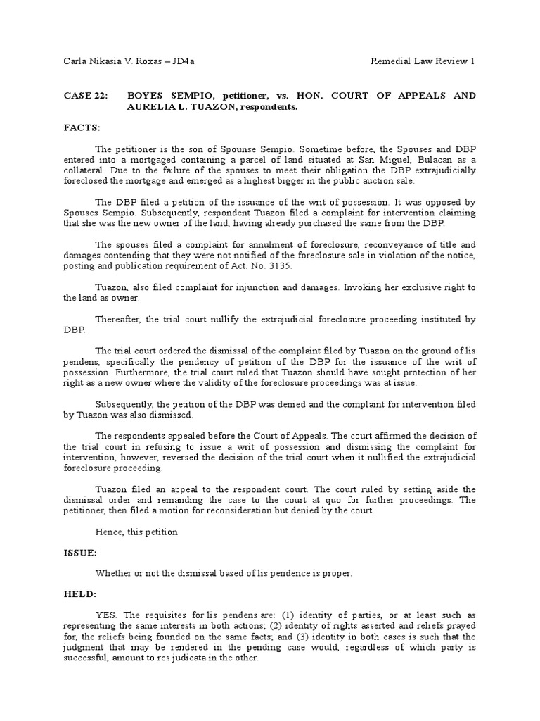 Lis Pendens in Foreclosure Case Analysis | PDF | Foreclosure | Res Judicata