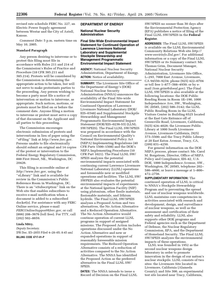 Federal Register / Vol. 70, No. 82 / Friday, April 29, 2005 / Notices ...