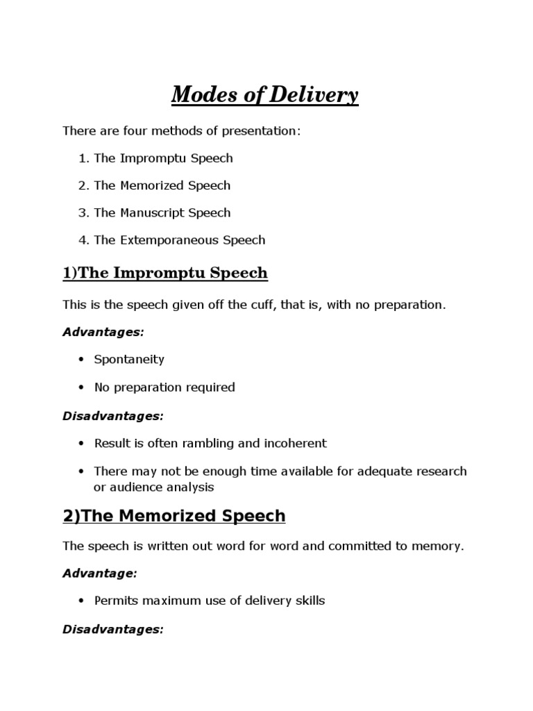 Modes of Delivery | PDF