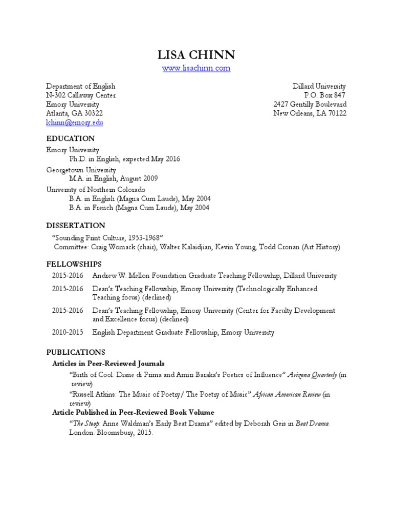 CV Lit Jobs Final | PDF | Poetry | Academia