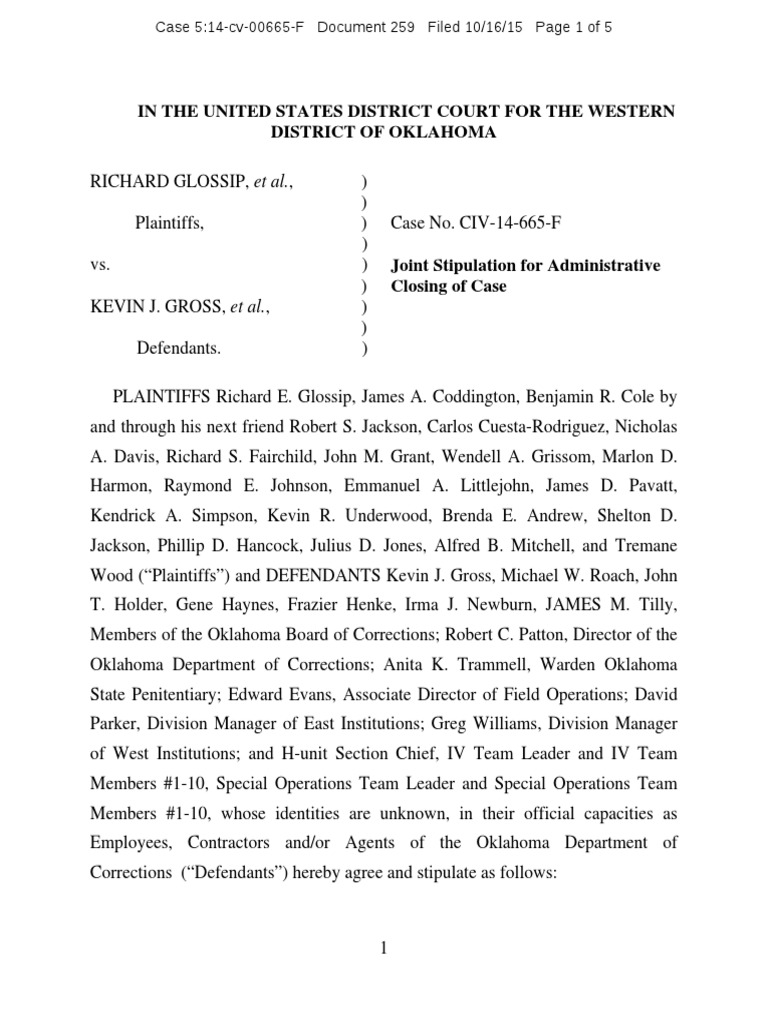 Joint Stipulation on Motion to Dismiss (Glossip vs. Gross) | Laches ...
