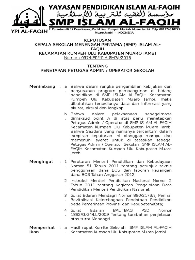 Contoh SK Operator | PDF