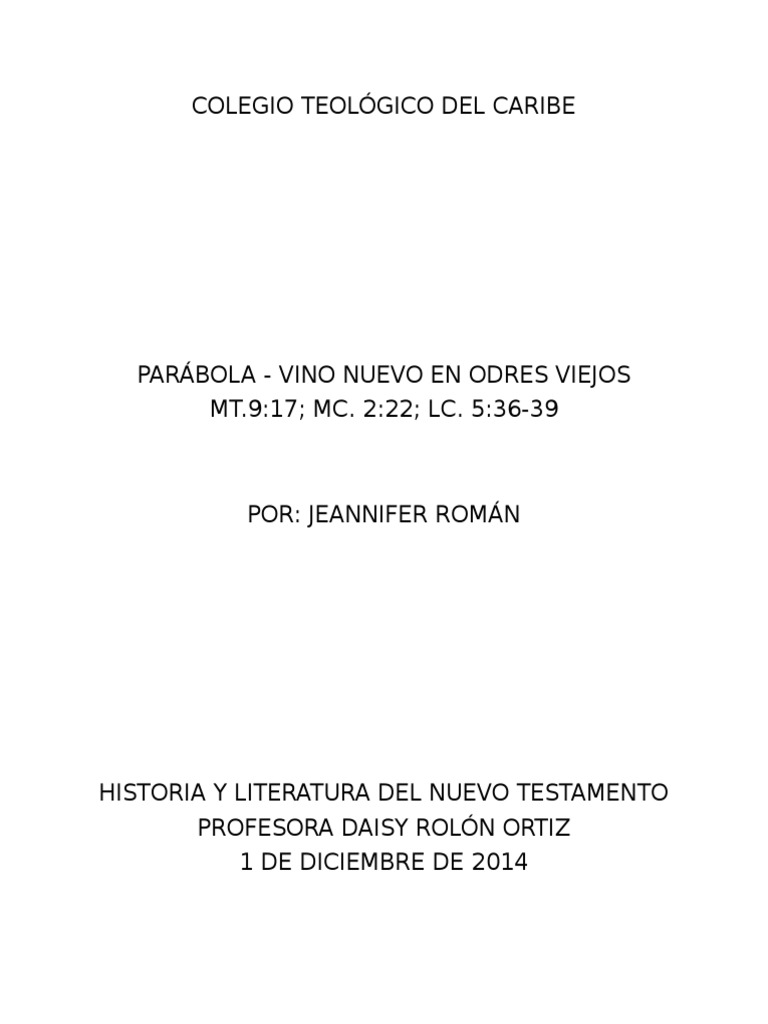Parábola del Vino Nuevo y Odres Viejos | PDF | Jesús | Judios