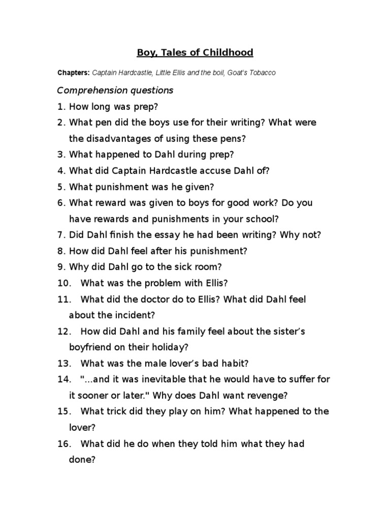 Comprehension Questions for "Boy" | PDF