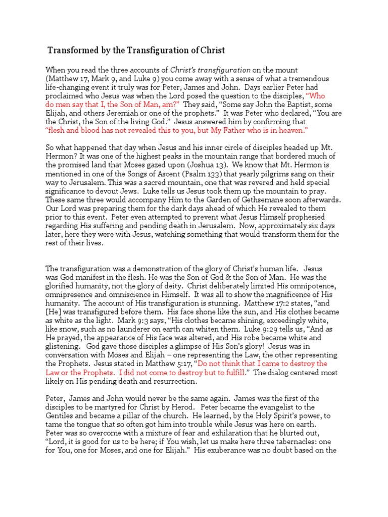 Transformed by The Transfiguration of Christ | PDF | John The Baptist ...