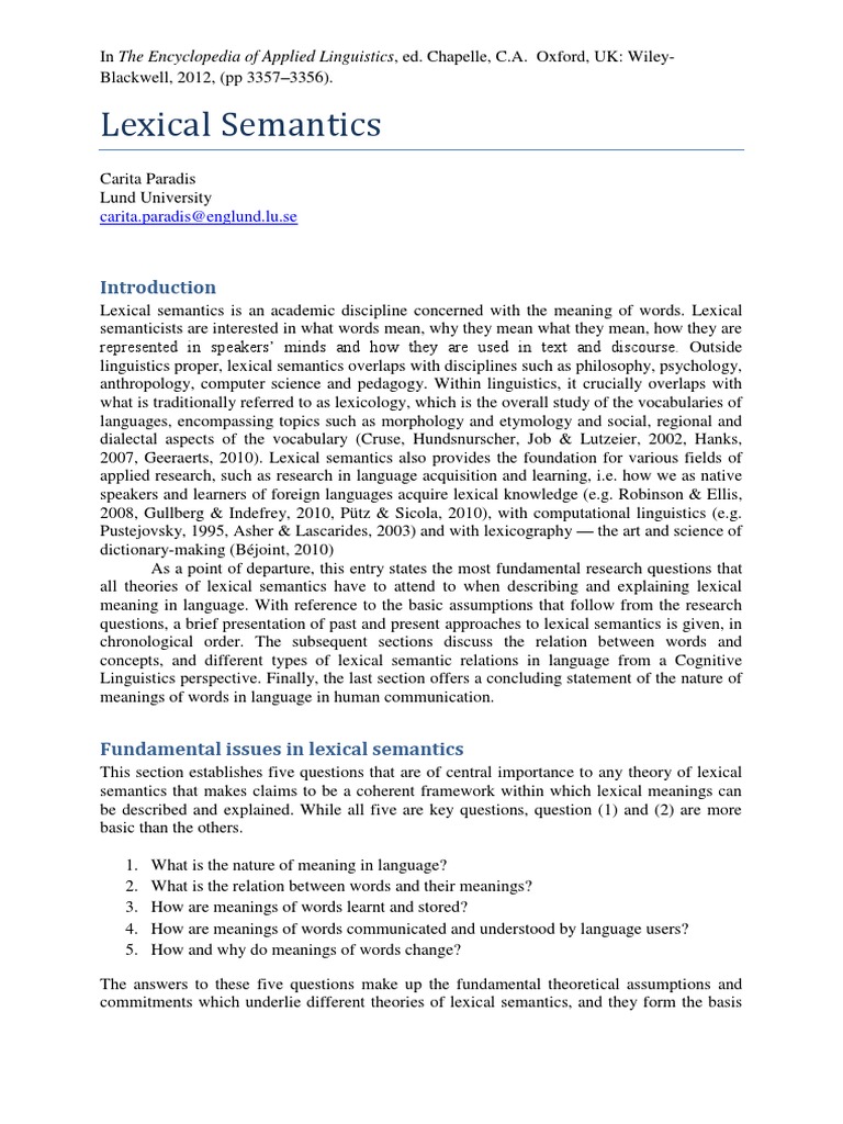 Lexical Semantics - CP | PDF | Semantics | Linguistics