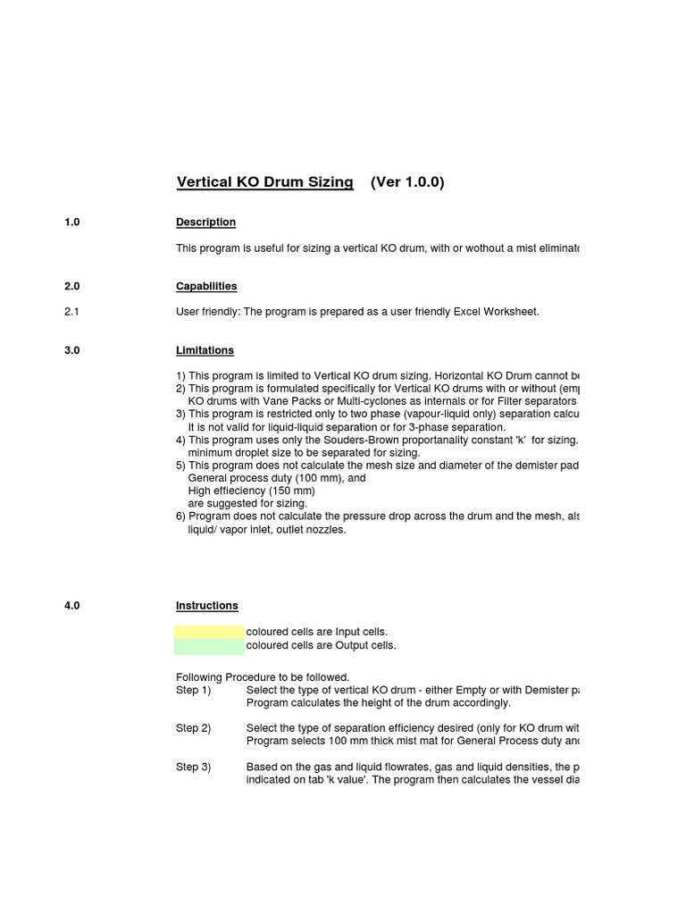 Vertical KO Drum Sizing (Ver 1.0.0) : 1.0 Description | PDF | Flow ...