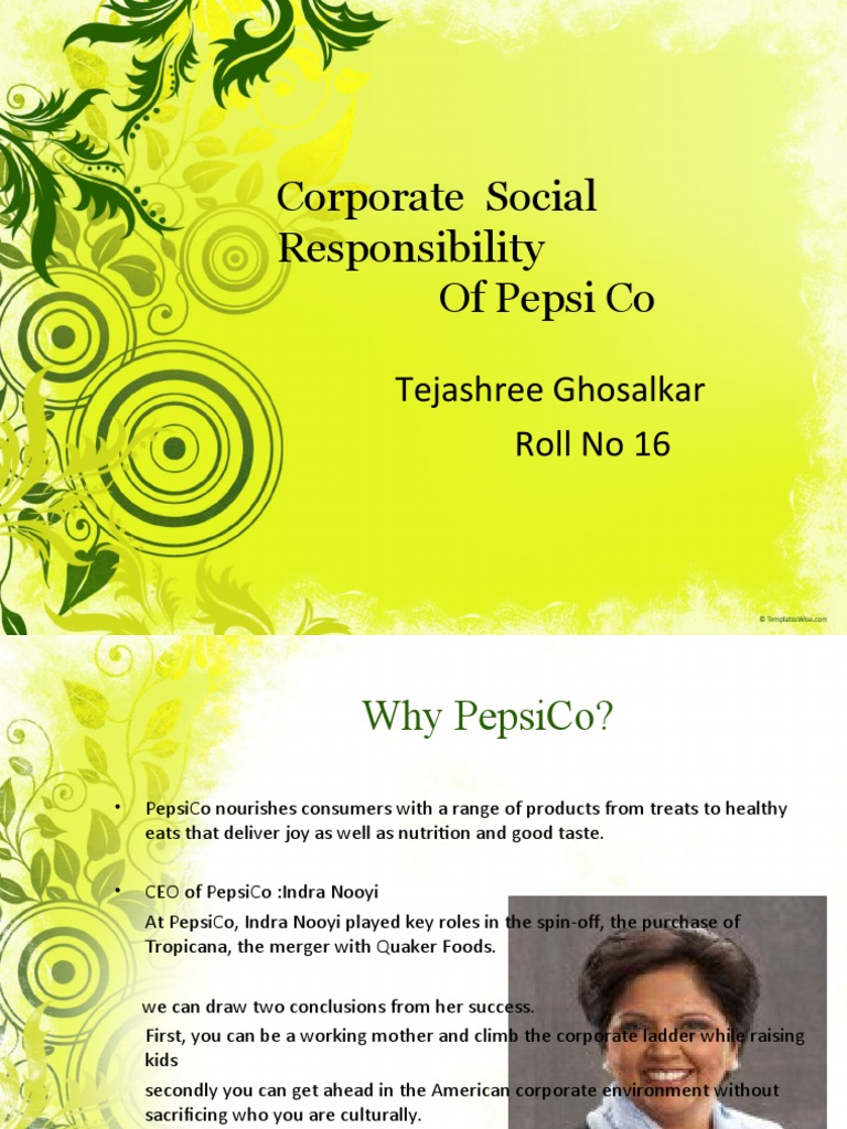 Corporate Social Responsibility of Pepsi Co: Tejashree Ghosalkar Roll ...
