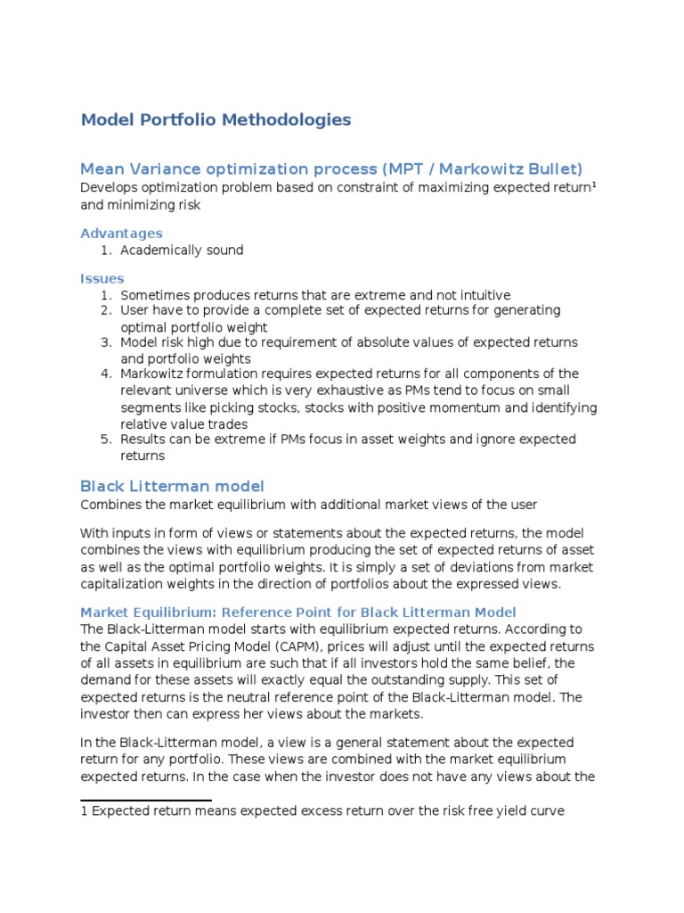 Model Portfolio Optimization Pdf Covariance Matrix Capital Asset