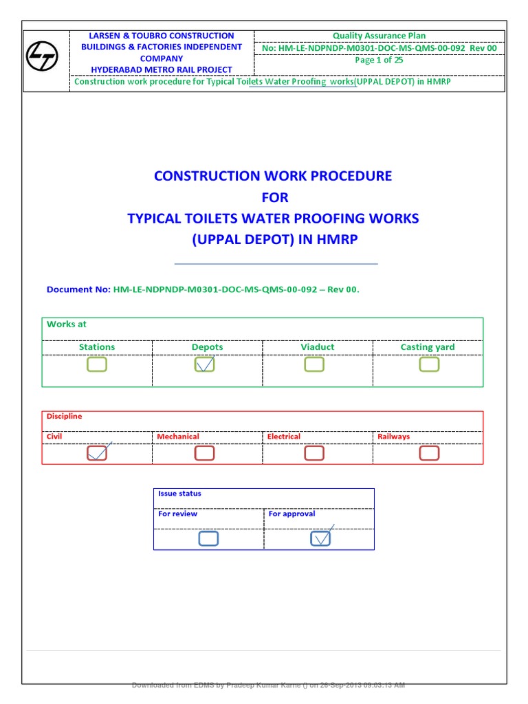 Toilet Waterproofing Procedure HMRP | PDF | Concrete | Industries
