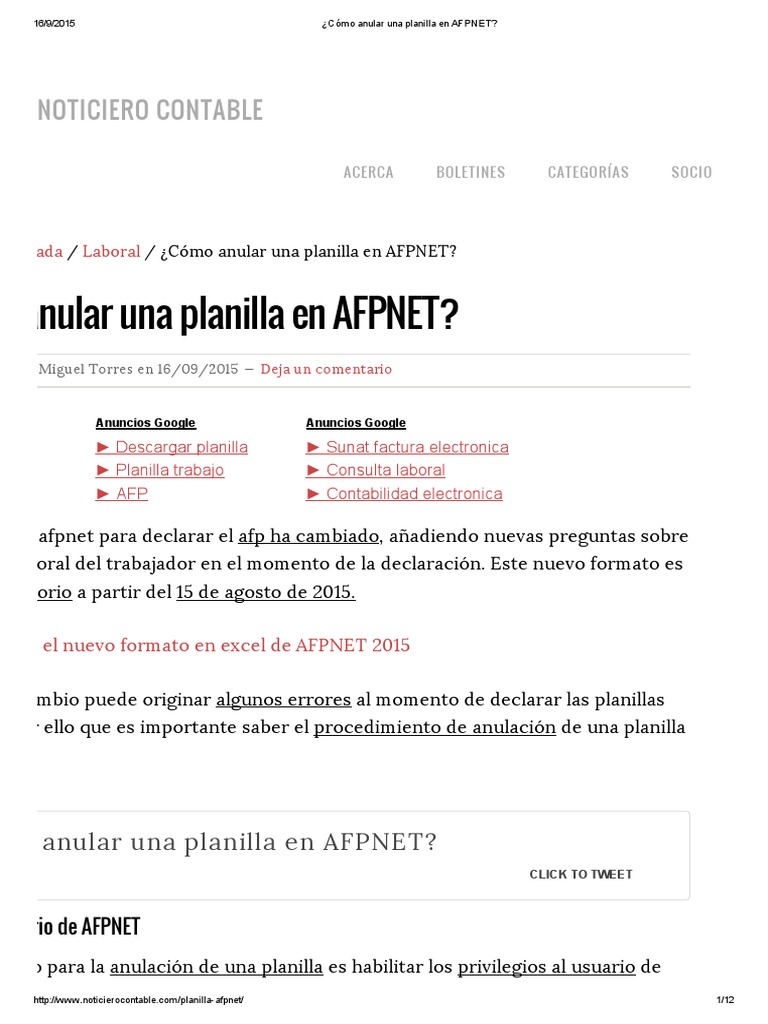 ¿Cómo Anular Una Planilla en AFPNET - PDF | PDF | Contador | Informática