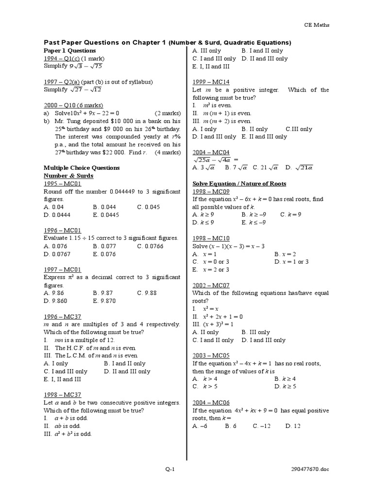 CE Maths Past Paper Questions and Answers on Number and Surd Operations ...