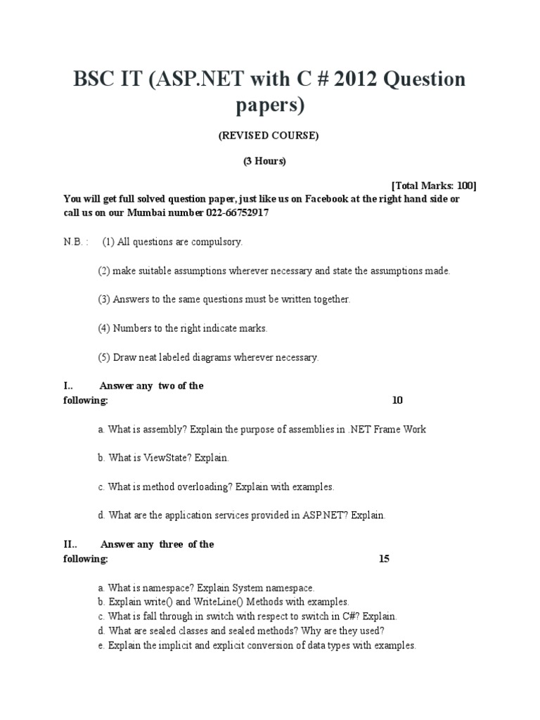 C#.Net Question Papers | PDF | J Query | Language Integrated Query