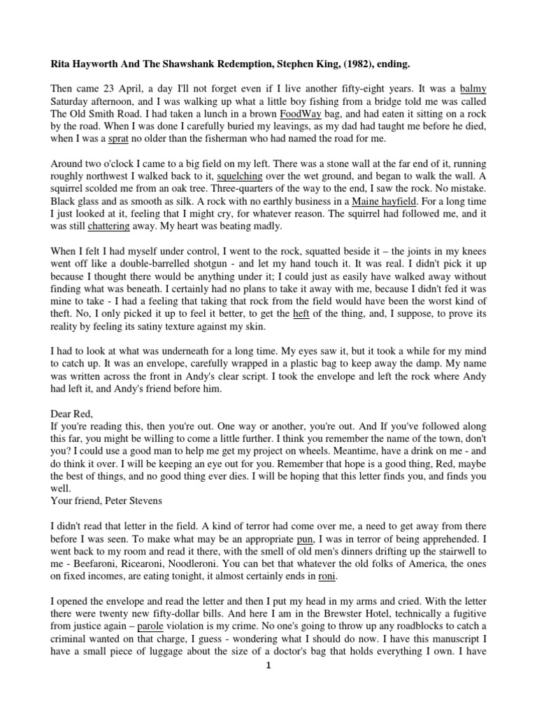 Rita Hayworth and The Shawshank Redemption, Stephen King, (1982 ...